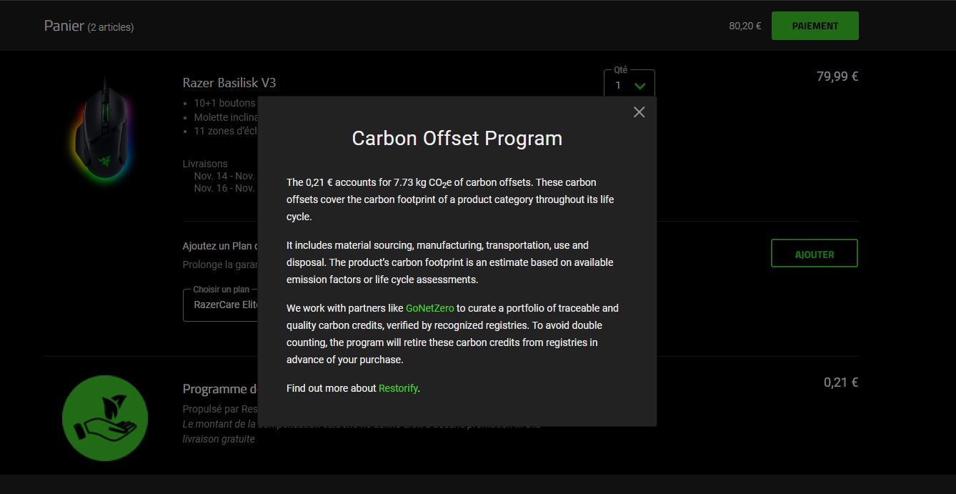 Avec Restorify, Razer permet d'aider à compenser le carbone émis par ...
