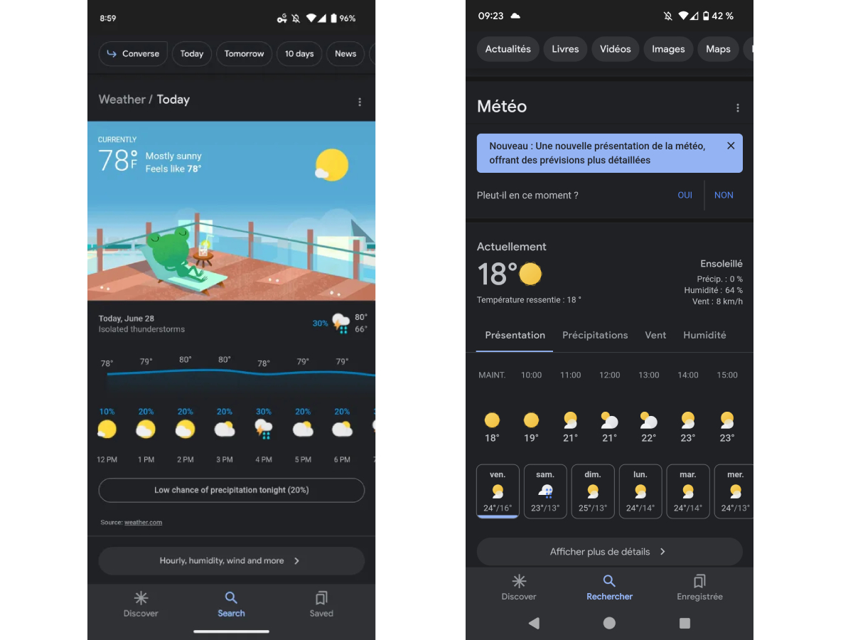 Google affine l'affichage de la météo en vous demandant directement ...